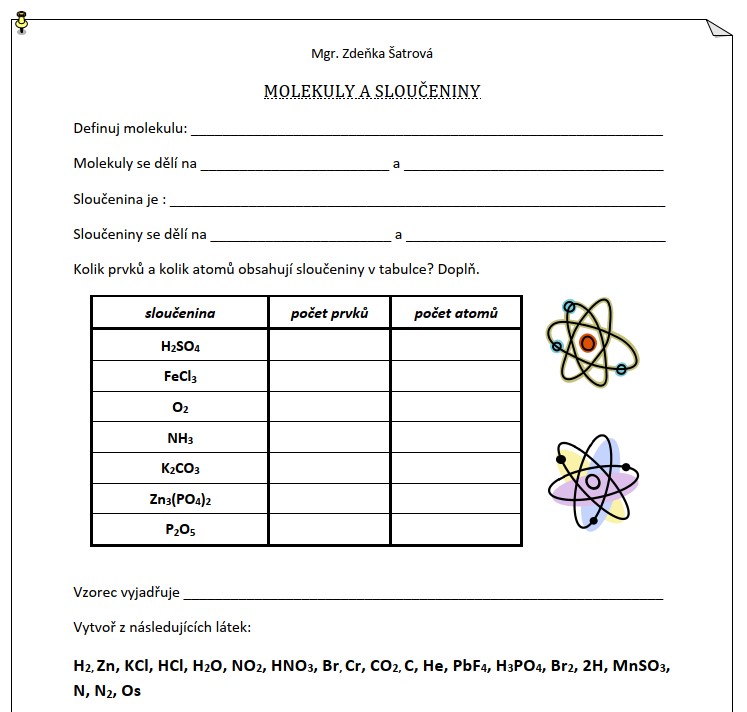 CHEMIE 2 - atomy, molekuly, prvky - Chemie | UčiteléUčitelům.cz